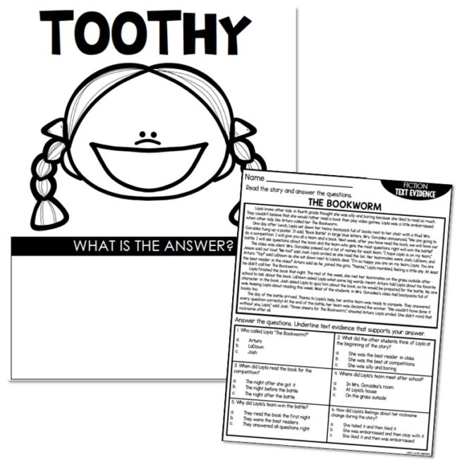 3rd Grade - Reading Toothy Task Cards - Fiction - Text Evidence - Lucky ...