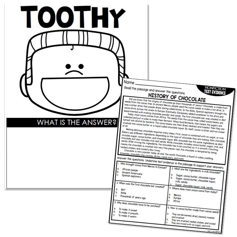 3rd Grade - Reading Toothy Task Cards - Nonfiction - Text Evidence ...