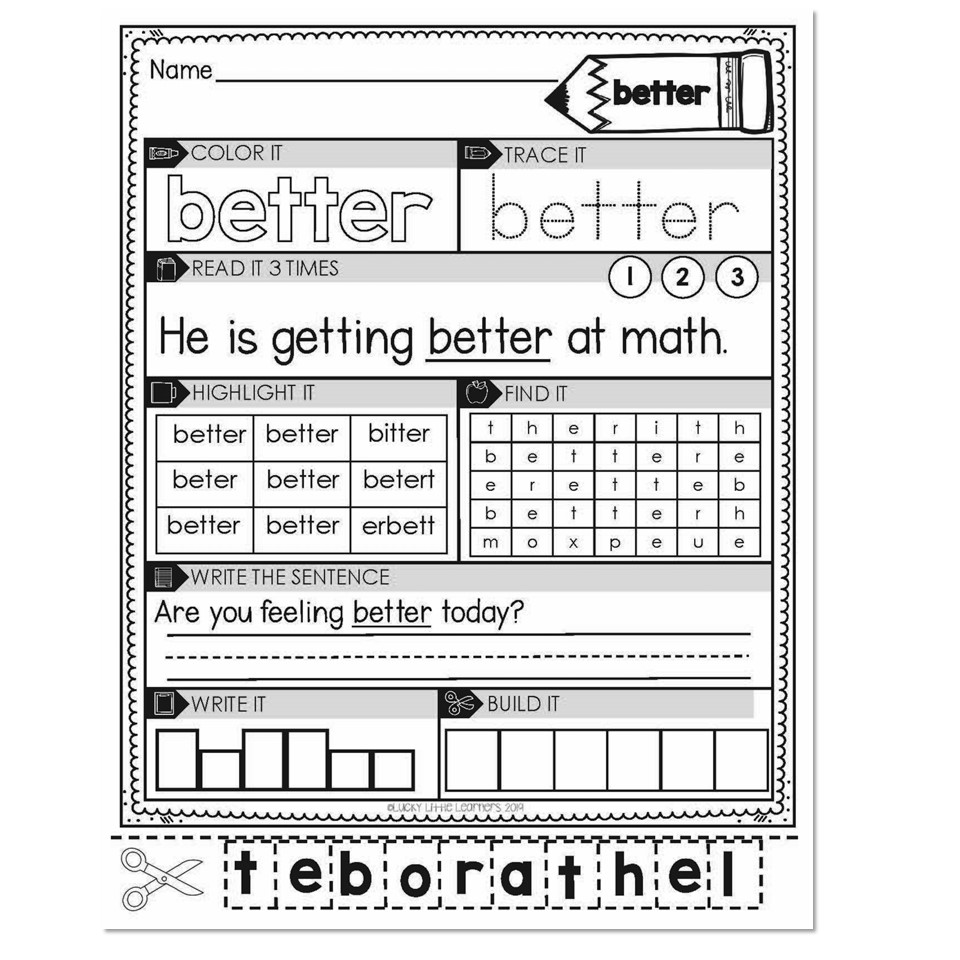 3rd Grade Sight Word Worksheets - Better - Lucky Little Learners