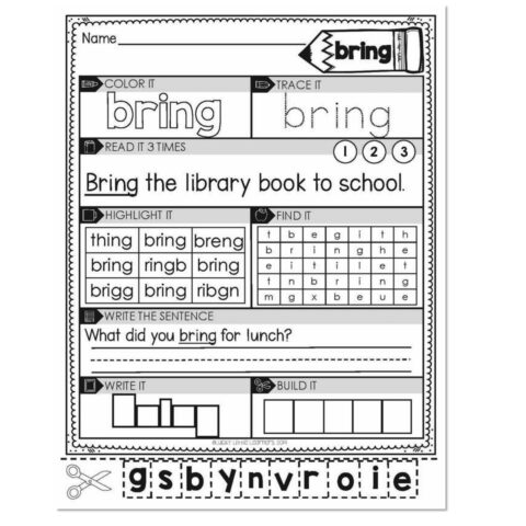 3rd Grade Sight Word Worksheets - Bring - Lucky Little Learners
