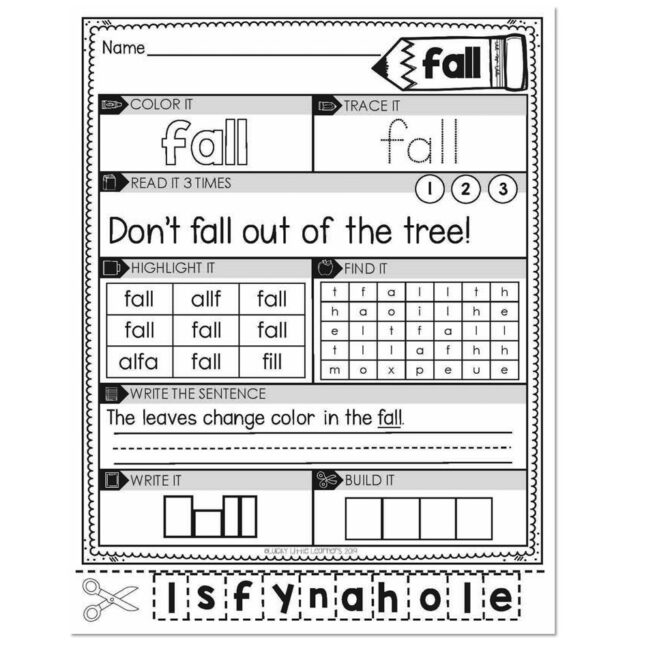 3rd Grade Sight Word Worksheets - Fall - Lucky Little Learners