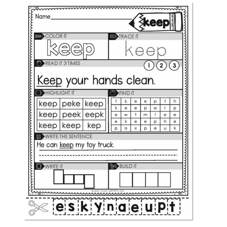 3rd Grade Sight Word Worksheets - Keep - Lucky Little Learners