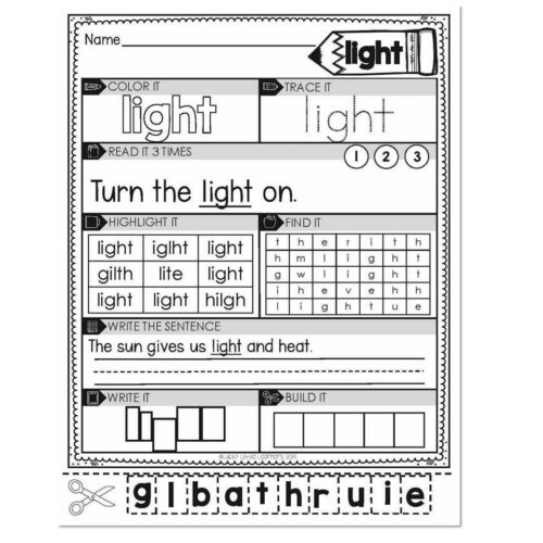3rd Grade Sight Word Worksheets - Light - Lucky Little Learners