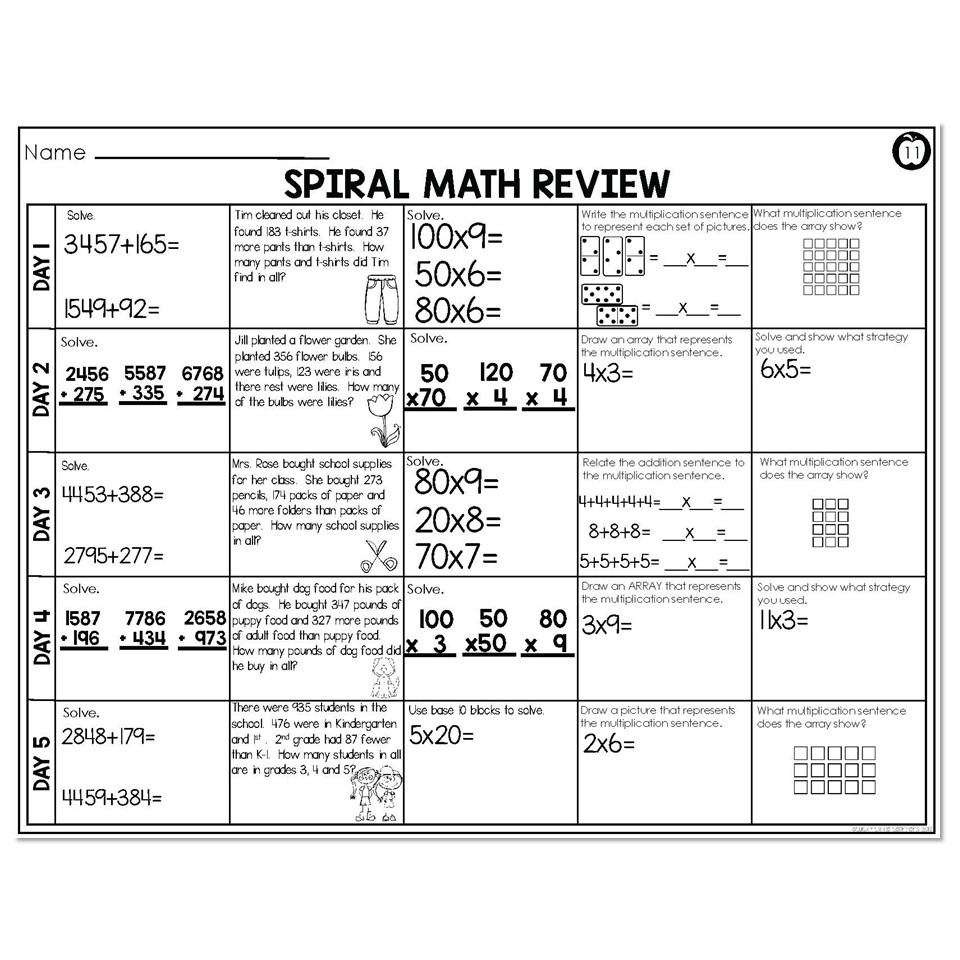 3rd Grade Spiral Math Week 11 Above Lucky Little Learners