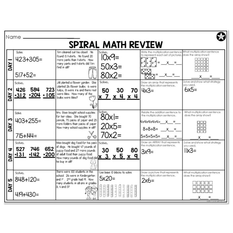 3rd Grade Spiral Math - Week 11 - Below - Lucky Little Learners