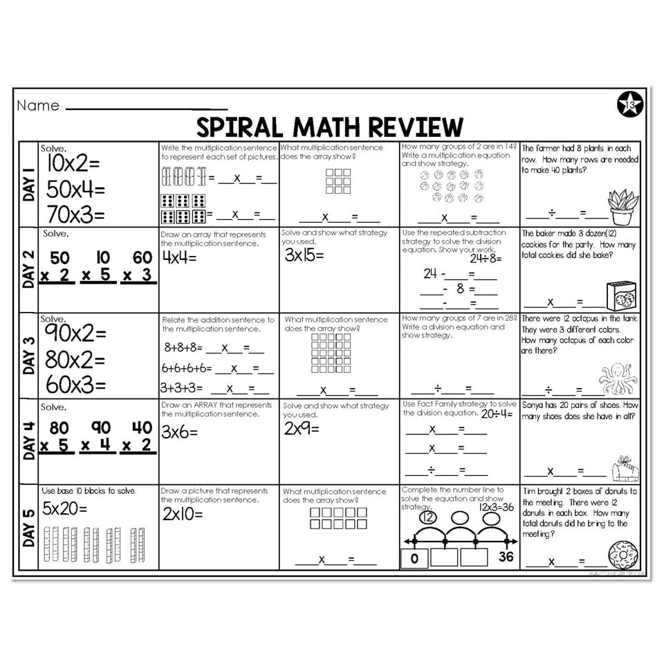 3rd Grade Spiral Math - Week 13 - Below - Lucky Little Learners