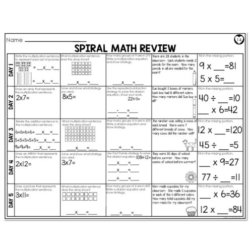 3rd Grade Spiral Math - Week 14 - At - Lucky Little Learners