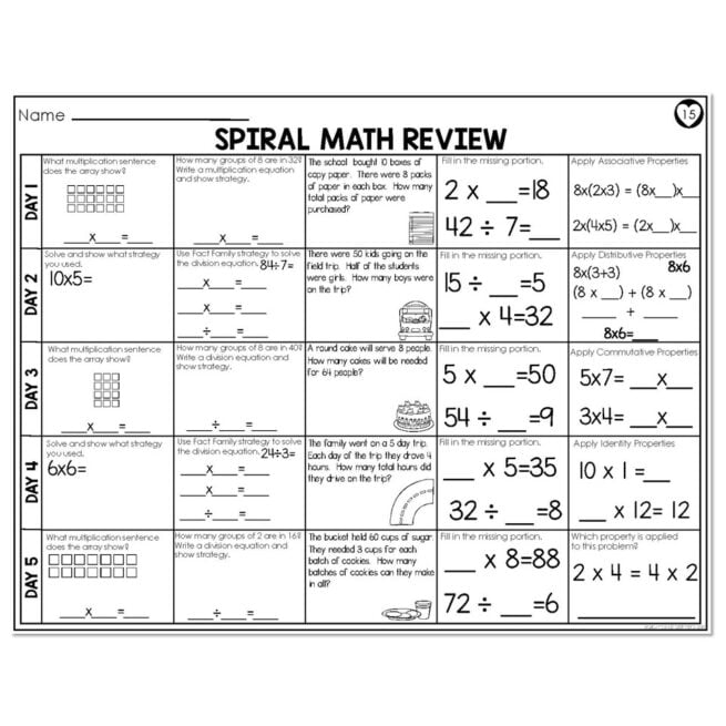 3rd Grade Spiral Math - Week 15 - At - Lucky Little Learners