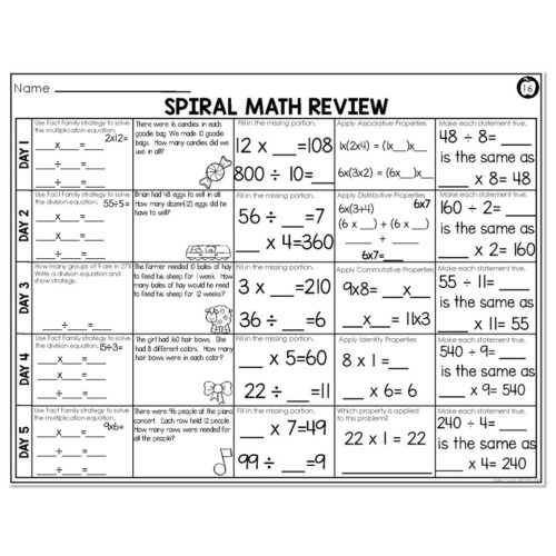 3rd Grade Spiral Math - Week 16 - Above - Lucky Little Learners
