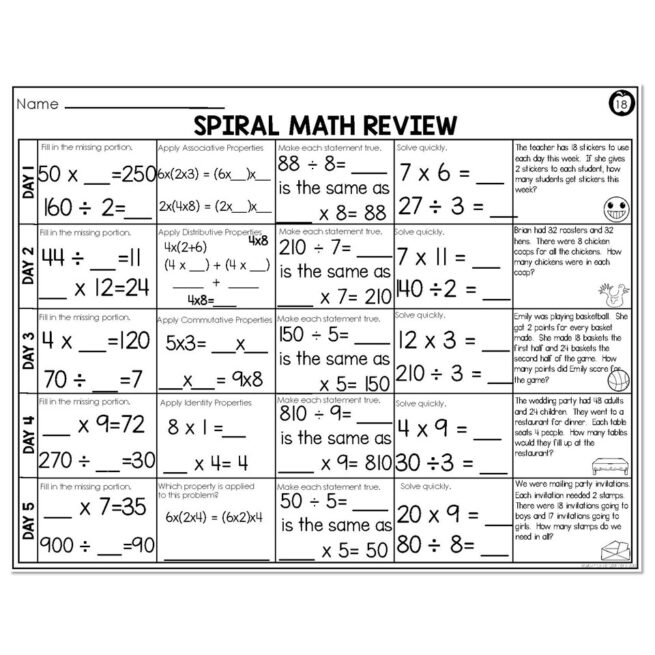 3rd Grade Spiral Math - Week 18 - Above - Lucky Little Learners