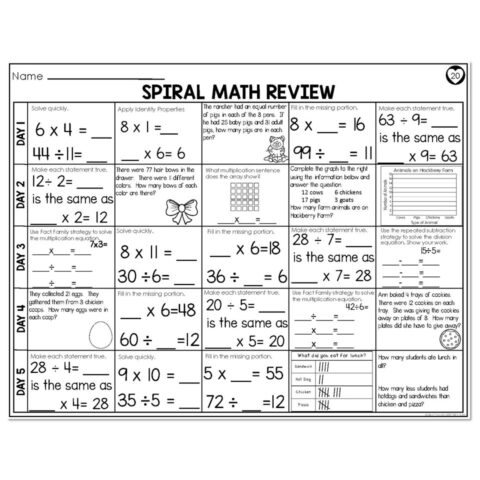 3rd Grade Spiral Math - Week 20 - At - Lucky Little Learners