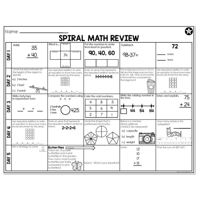 3rd Grade Spiral Math - Week 3 - Below - Lucky Little Learners
