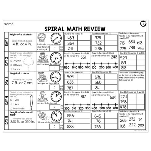 3rd Grade Spiral Math - Week 5 - At - Lucky Little Learners