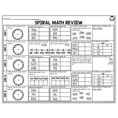 3rd Grade Spiral Math - Week 6 - At - Lucky Little Learners