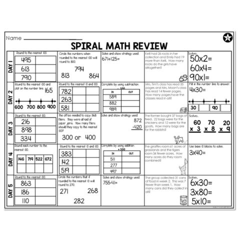 3rd Grade Spiral Math - Week 8 - Below - Lucky Little Learners