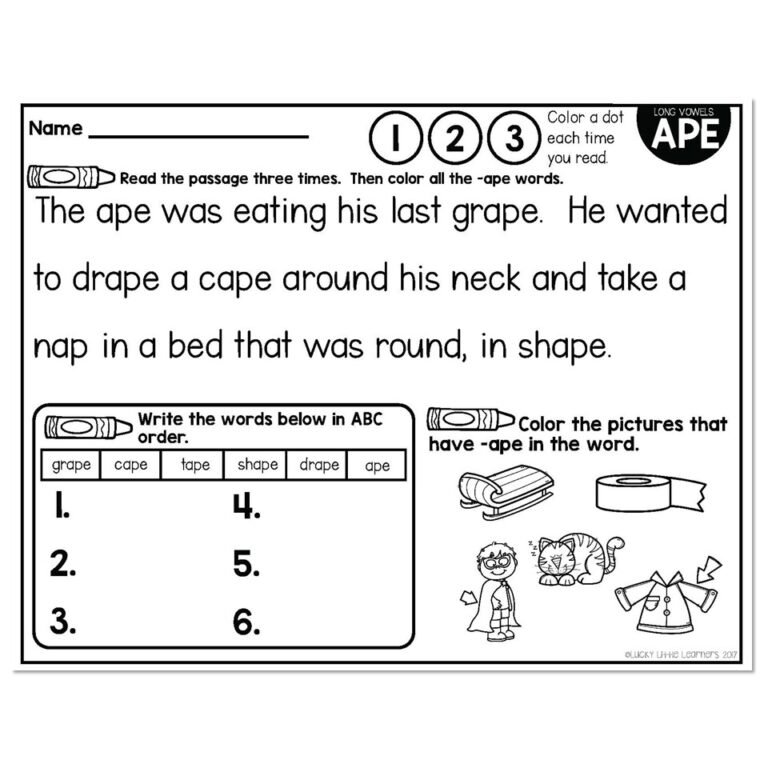 APE - Long Vowel Phonics Mats 1st Grade - Lucky Little Learners