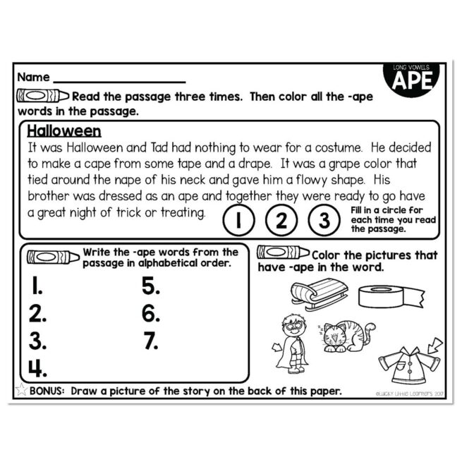 APE - Long Vowels Phonics Mats 2nd Grade - Lucky Little Learners