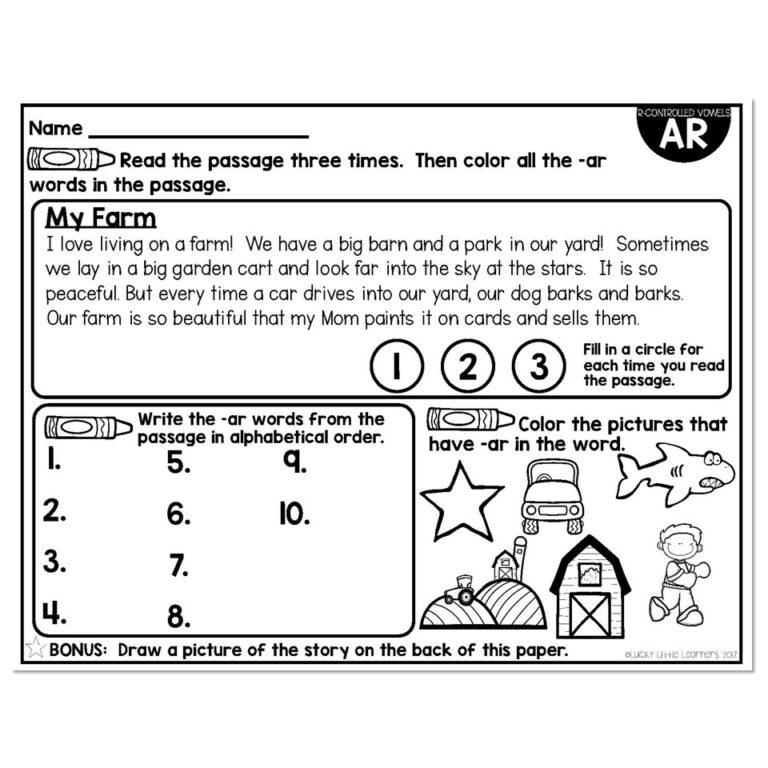 AR - R Controlled Vowels Phonics Mats 2nd Grade - Lucky Little Learners