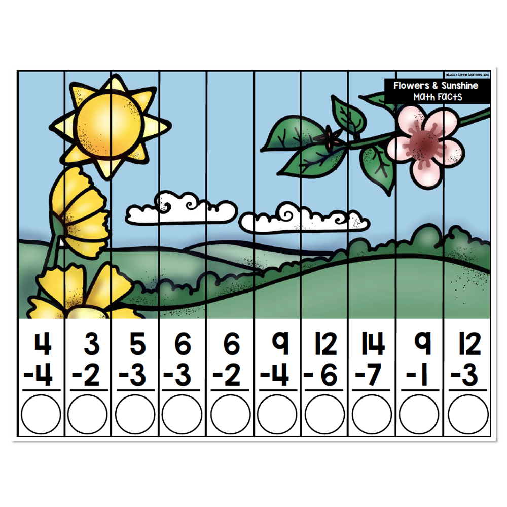 April Math Puzzle - Flowers and Sunshine - Math Facts - Lucky Little ...