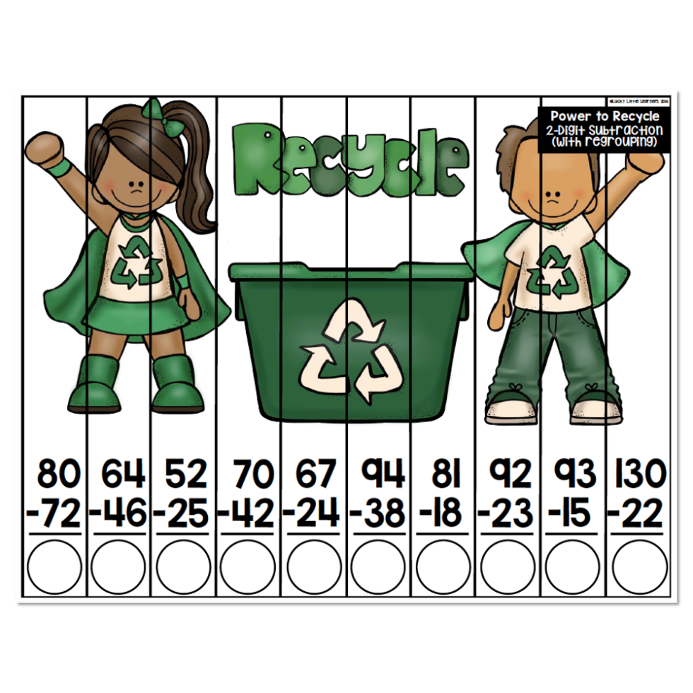 April Math Puzzle - Power to Recycle - 2-Digit Subtraction With ...