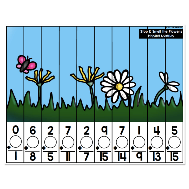 April Math Puzzle - Stop & Smell the Flowers - Missing Addends - Lucky ...