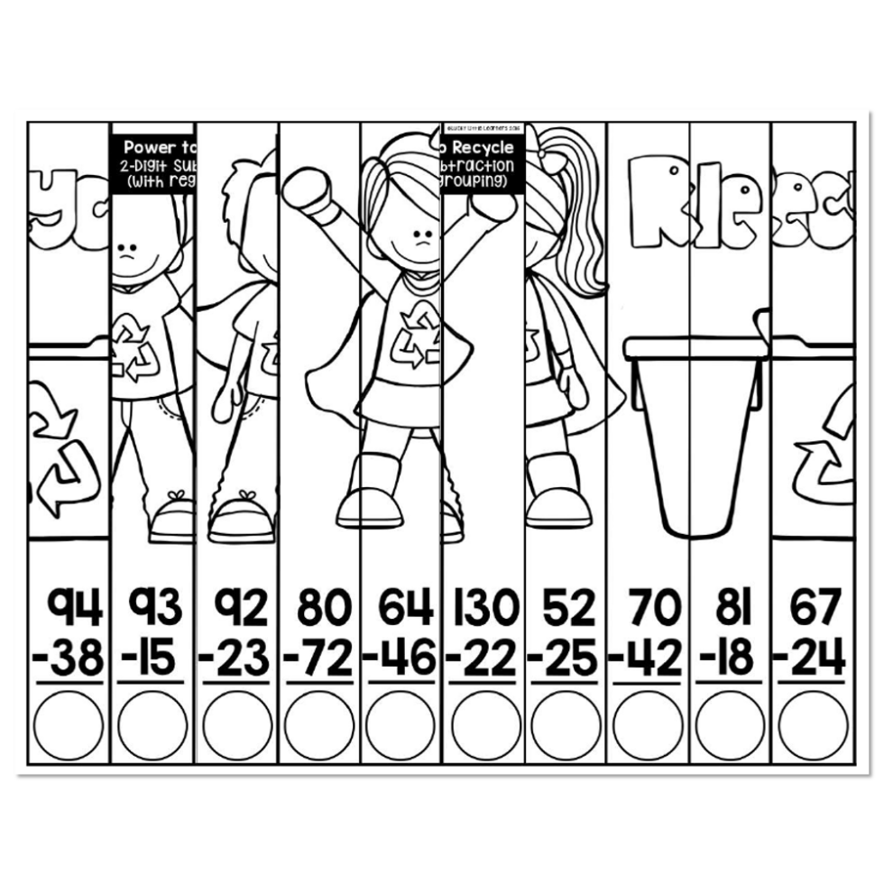 April Student Scrambled Math Puzzle - Power to Recycle - 2-Digit ...