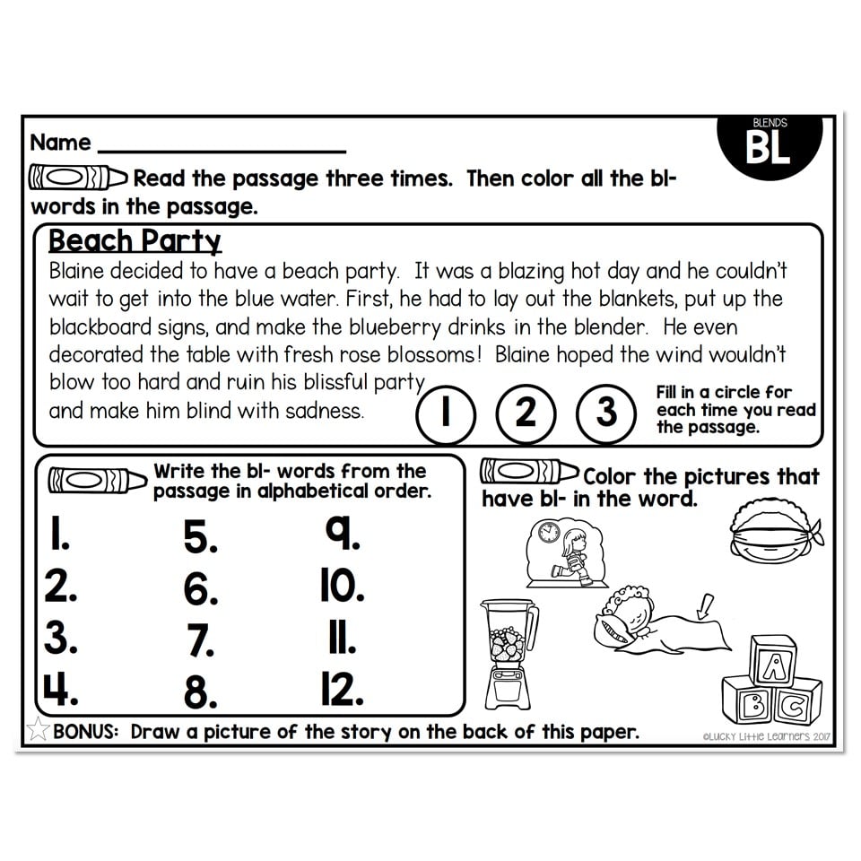 BL - Blends Phonics Mats 2nd Grade - Lucky Little Learners
