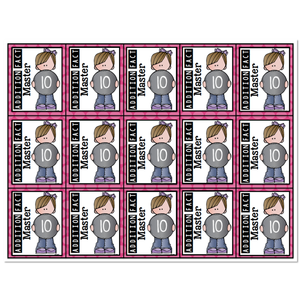 Brag Tags - Addition Facts - 10 - Lucky Little Learners