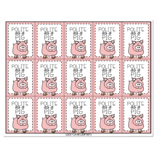 Brag Tags - Animal Compliments - Polite as a Pig - Lucky Little Learners