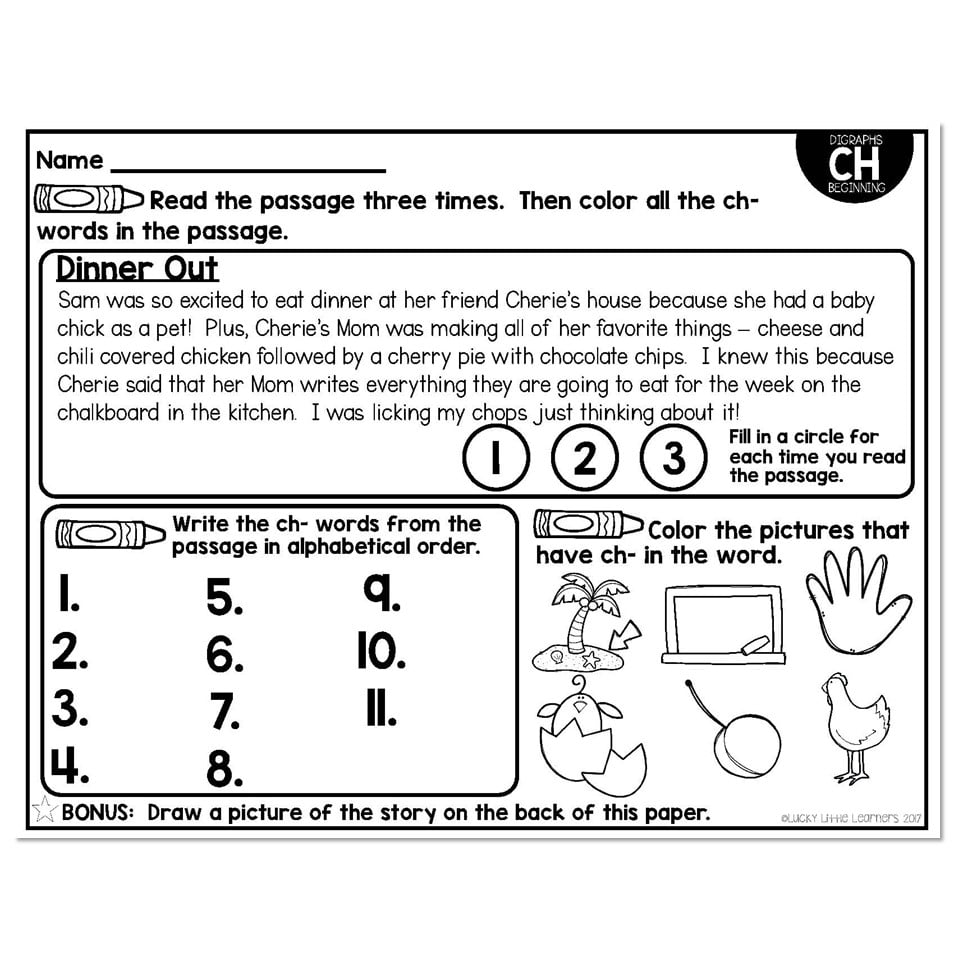 CH Beginning - Digraphs Phonics Mats 2nd Grade - Lucky Little Learners