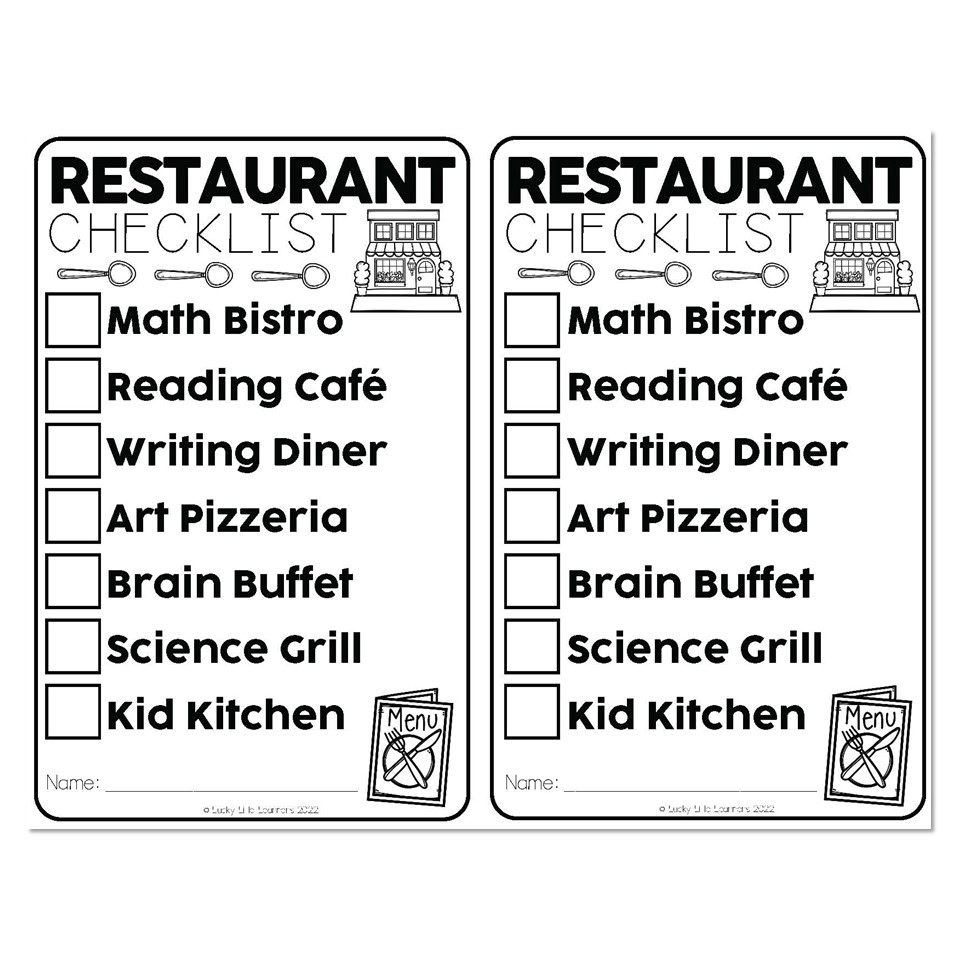 Classroom Transformation - Restaurant Day - Restaurant Checklist ...