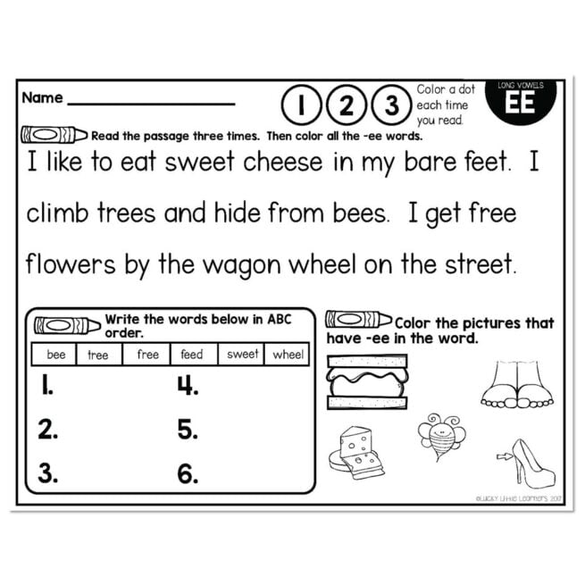 EE - Long Vowel Phonics Mats 1st Grade - Lucky Little Learners