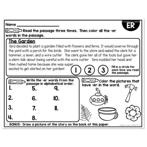 ER - R Controlled Vowels Phonics Mats 2nd Grade - Lucky Little Learners