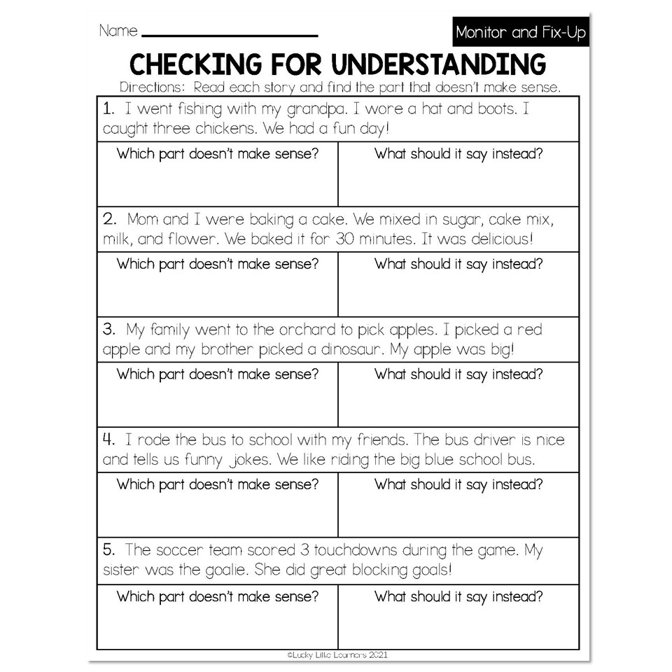 Fall - Early Finishers 2nd Grade - ELA - Monitor & Fix-Up - Checking ...
