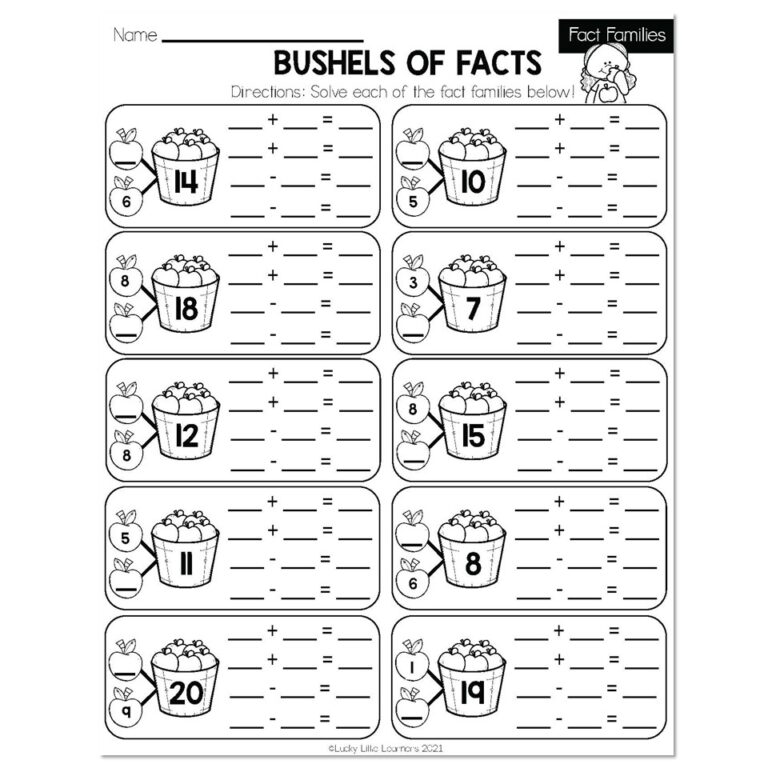 Fall - Early Finishers 2nd Grade - Math - Fact Families - Bushels of ...