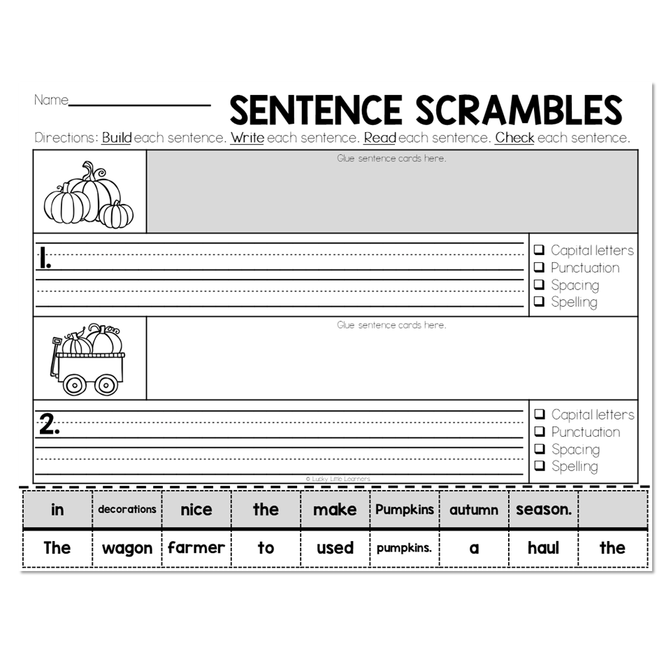 Fall Sentence Scrambles - Level 2 - Page 18 - Lucky Little Learners