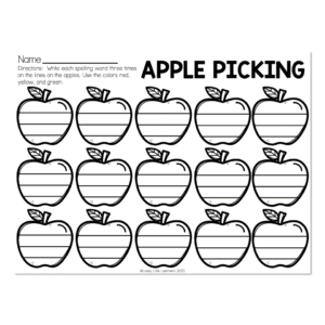 Fall Spelling Word Work Practice - Apple Picking - Lucky Little Learners