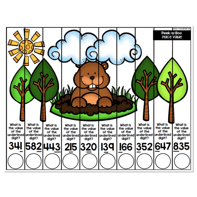 February Math Puzzle - Peek-A-Boo - Place Value 2 - Lucky Little Learners
