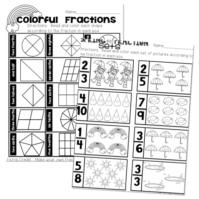 Fractions Unit - Rainy Day Fractions Printables - Lucky Little Learners