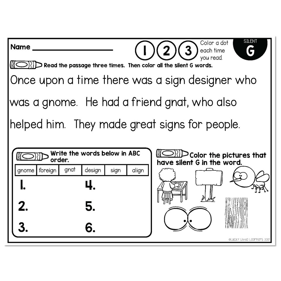 G - Silent Letters Phonics Mats 1st Grade - Lucky Little Learners