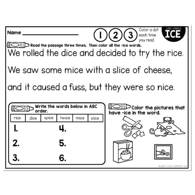 ICE - Long Vowel Phonics Mats 1st Grade - Lucky Little Learners