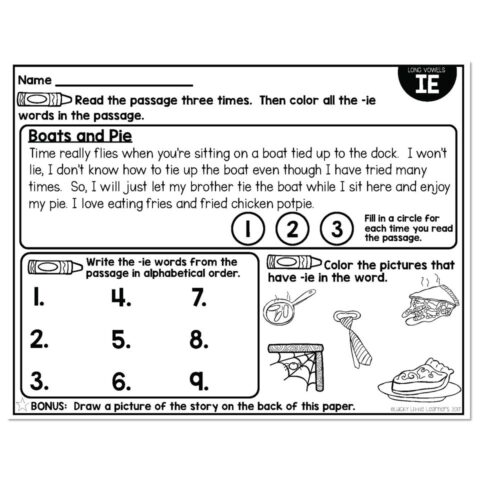 IE Long Vowel I - Long Vowels Phonics Mats 2nd Grade - Lucky Little ...