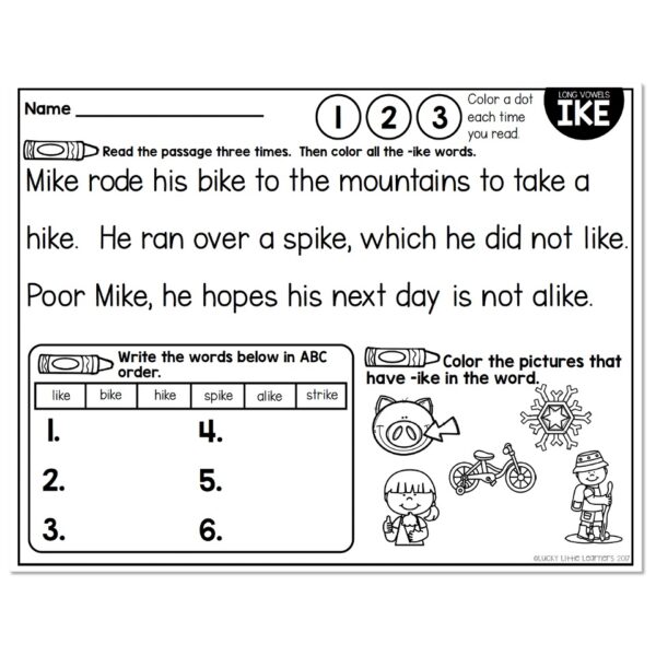 IKE - Long Vowel Phonics Mats 1st Grade - Lucky Little Learners