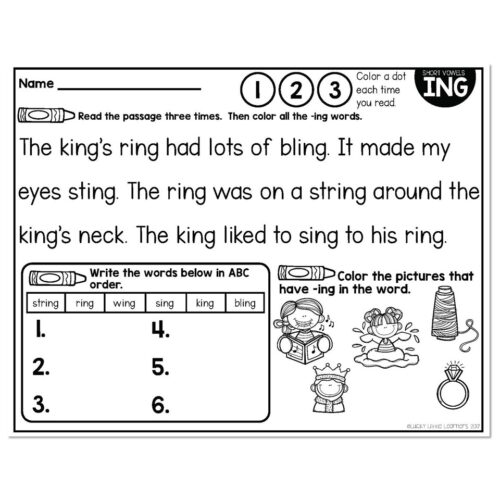 ING - Short Vowel Phonics Mats 1st Grade G - Lucky Little Learners