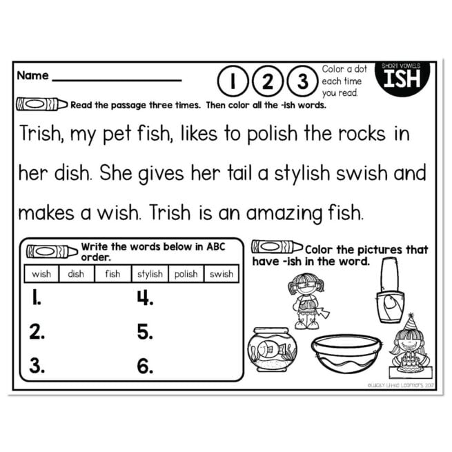 ISH - Short Vowel Phonics Mats 1st Grade - Lucky Little Learners