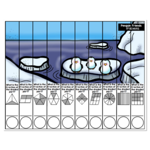 January Math Puzzle - Penguin Friends - Fractions - Lucky Little Learners