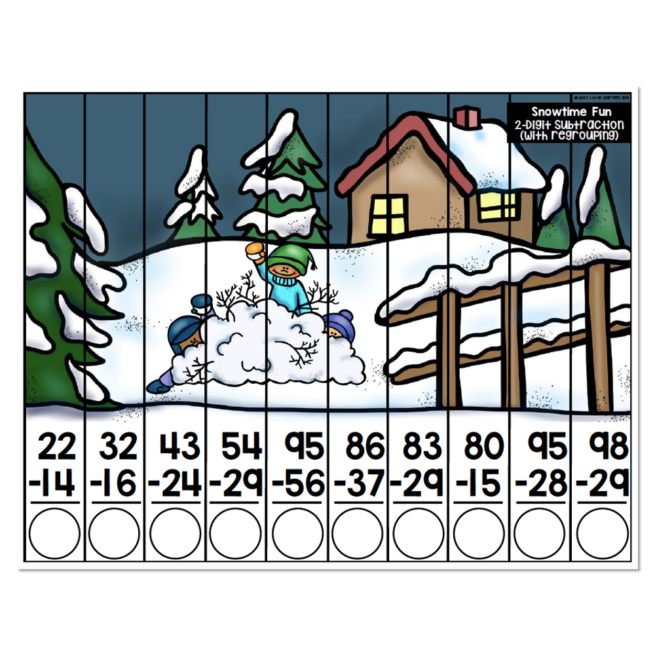 January Math Puzzle - Snowtime Fun - 2-Digit Subtraction With ...