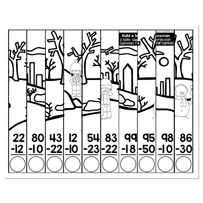 January Student Scrambled Math Puzzle - Build a Snowman - 2-Digit ...