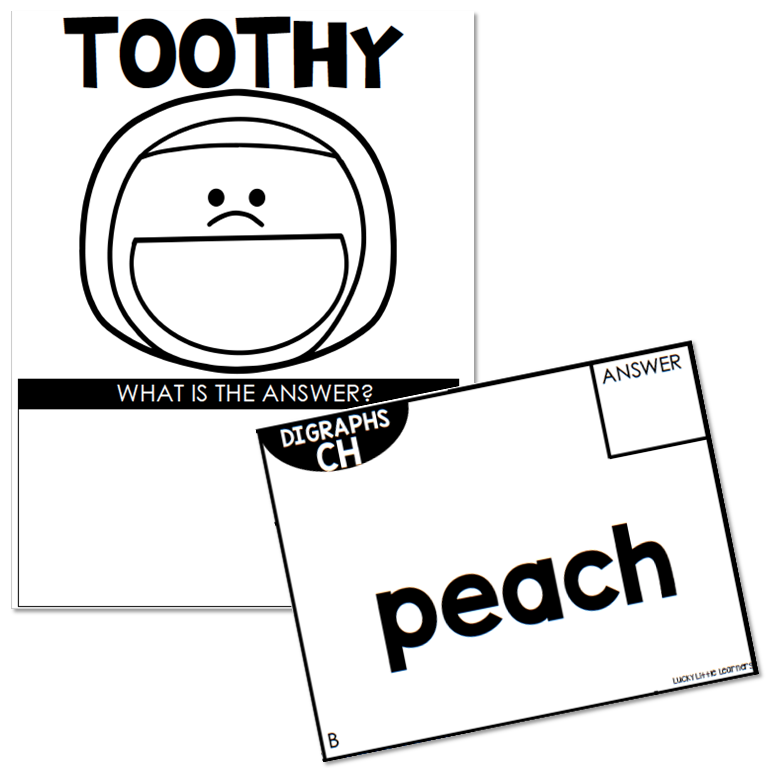 Kindergarten- ELA Toothy Task Cards - Digraph CH - Lucky Little Learners