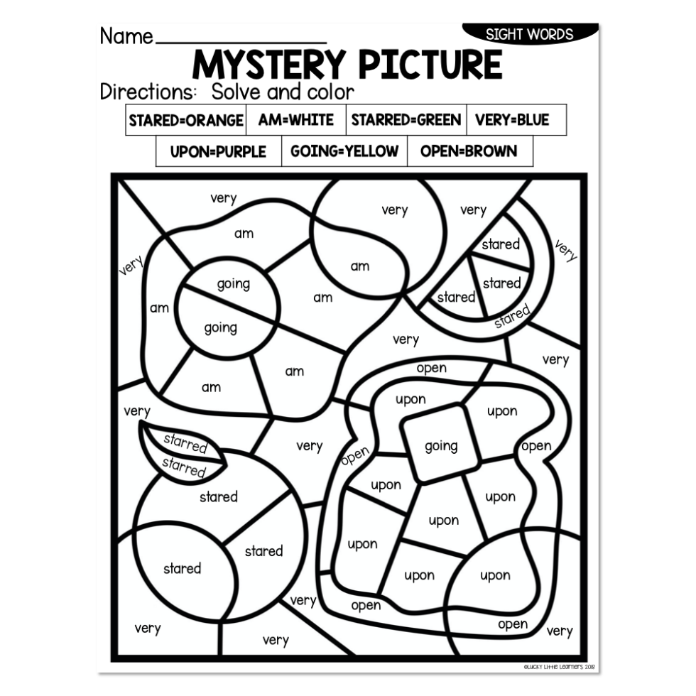 Literacy Mystery Pictures - Sight Words - Breakfast - Lucky Little Learners
